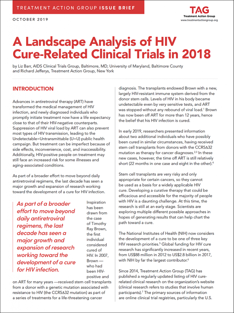 A Landscape Analysis of HIV Cure-Related Clinical Trials in 2018 ...