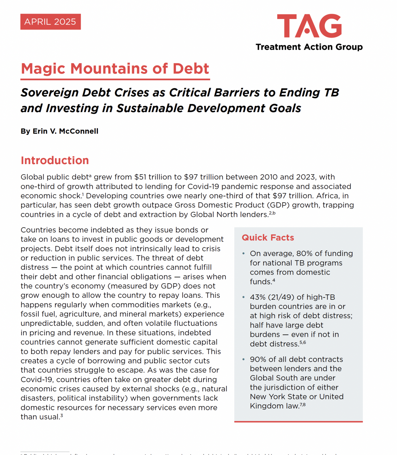 Magic Mountains of Debt: Sovereign Debt Crises as Critical Barriers to Ending TB and Investing ...