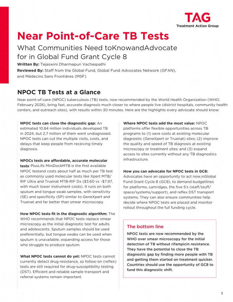 Near Point-of-Care TB Tests: What Communities Need to Know and Advocate ...